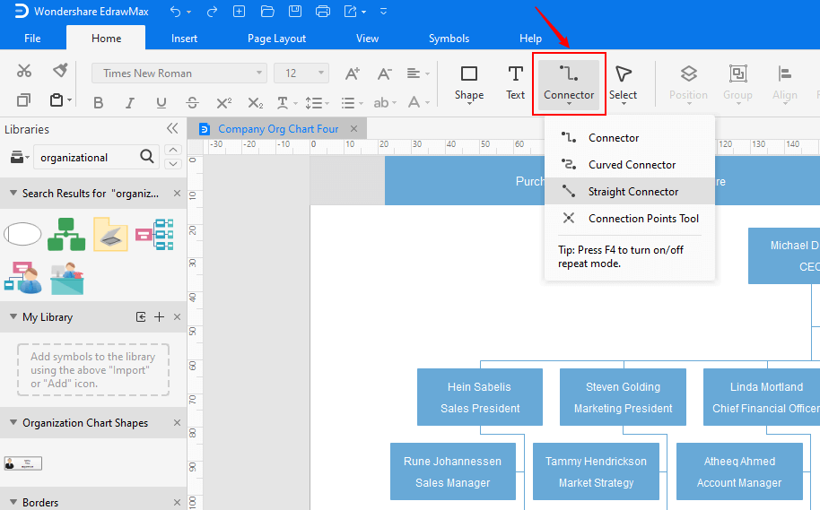 Add Dotted Line To Organization Chart Edraw